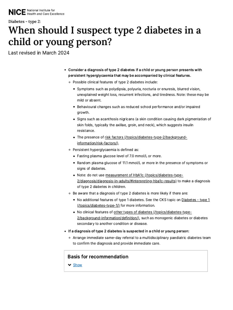 Diagnosis in Children and Young People - Diagnosis - Diabetes - Type 2 ...