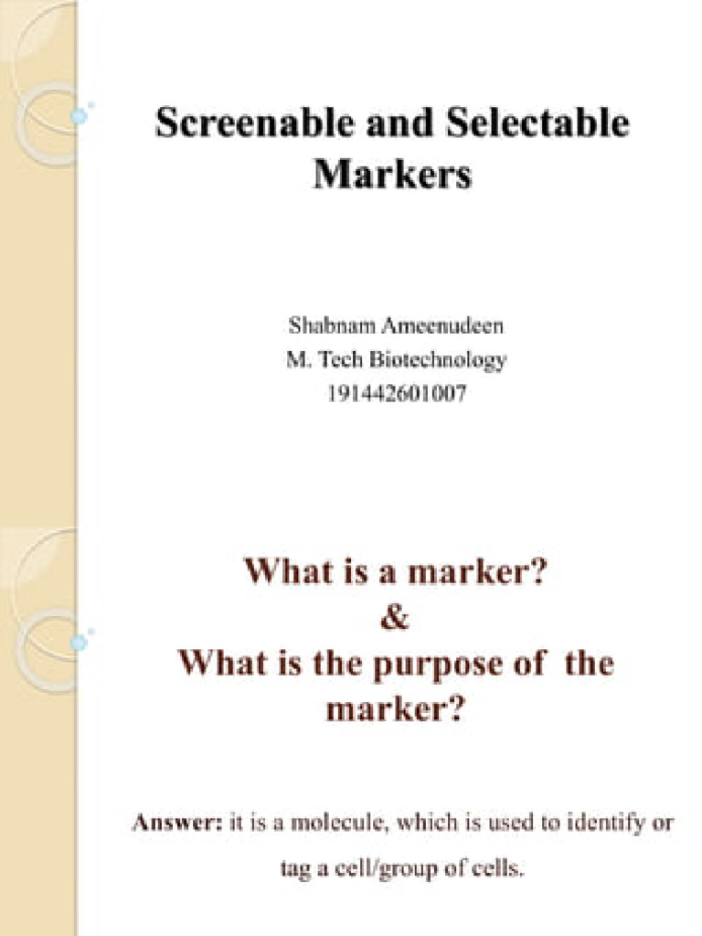 Selectable and Screenable Markers | PDF | Gene | Bacteria