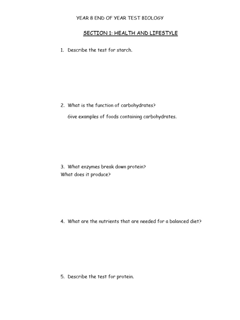 Year 8 Biology End-of-Year Test | PDF