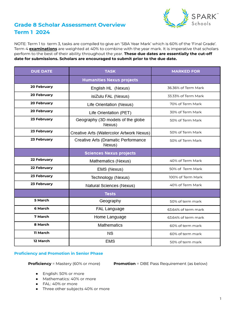 SPARK Randburg High Main Avenue Grade 8 2024 Term 1 Scholar Assessment ...