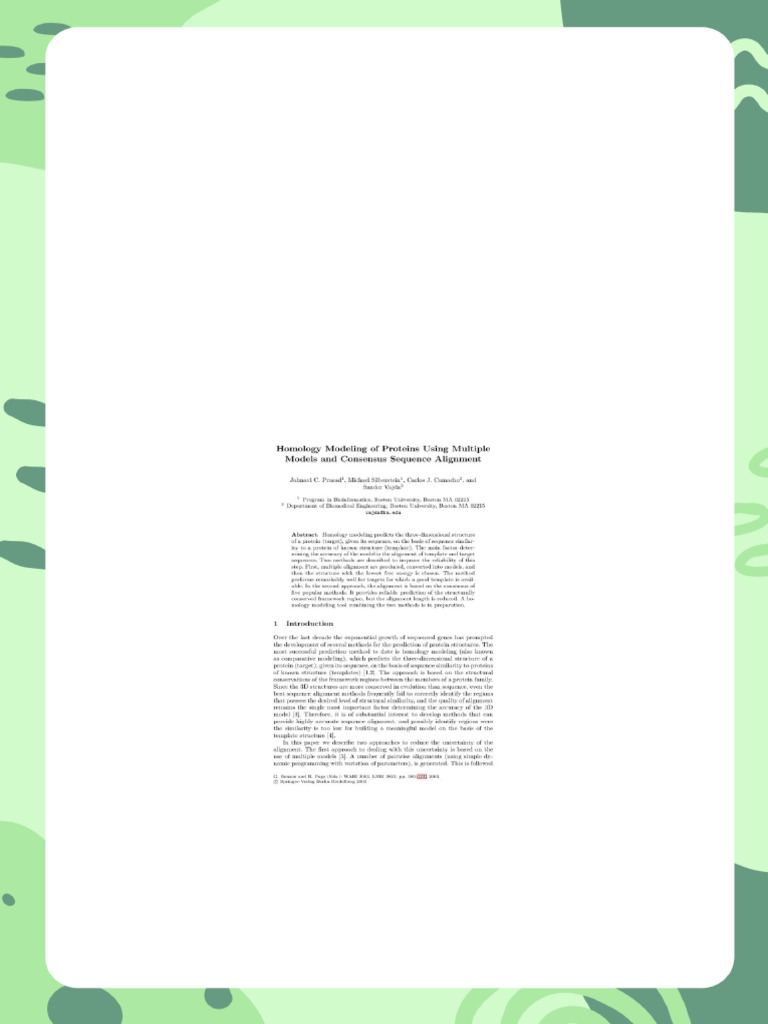 Homology Modeling of Proteins Using Multiple Models and Consensus Sequence Alignment 1st Edition ...