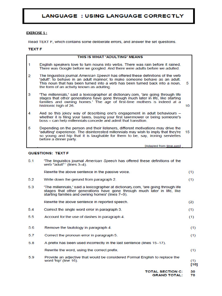 Language Editing - Revision Exercises | PDF