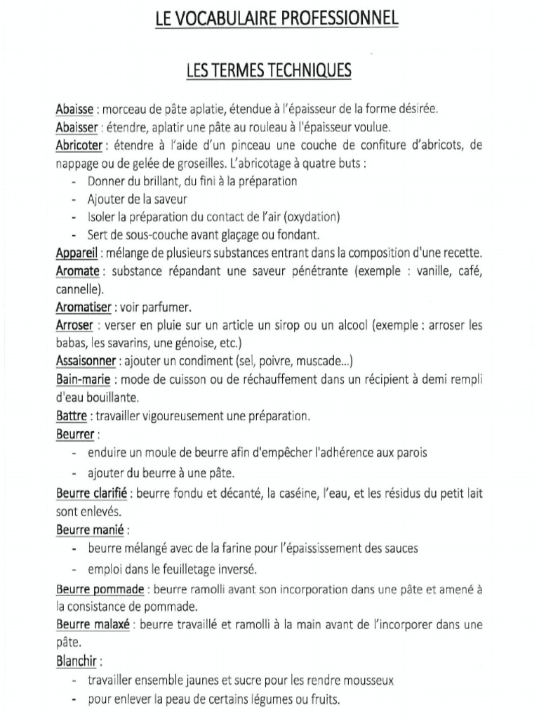 Vocabulaire Pâtisserie | PDF