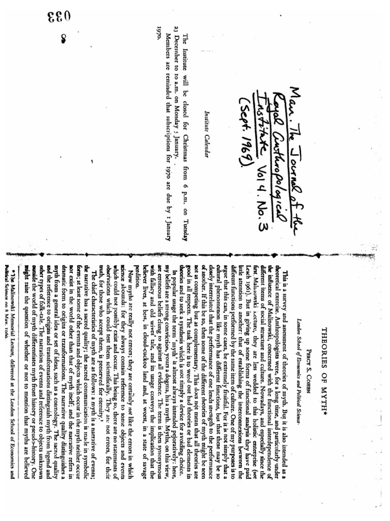 Cohen-Theories of Myth | PDF