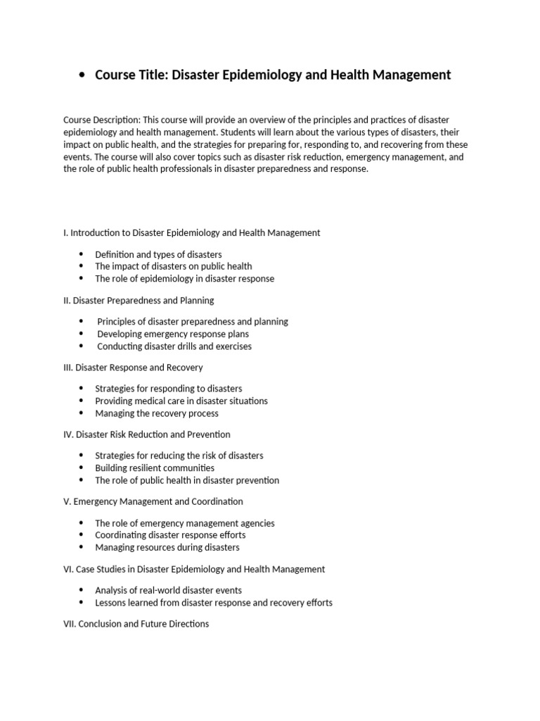 Disaster Epidemiology Course Overview | PDF