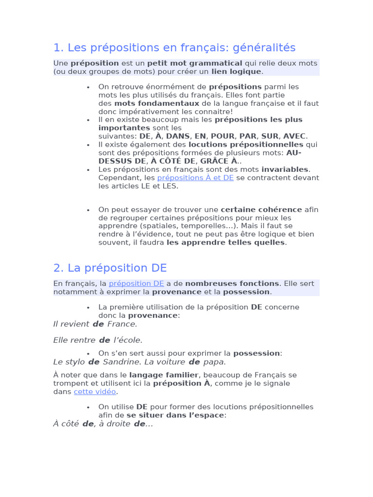 Comprendre les prépositions en français | PDF | Verbe | Mécanique du ...