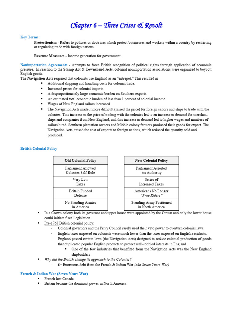CH 6 - Three Crises & Revolt | PDF | Colonial United States (British ...