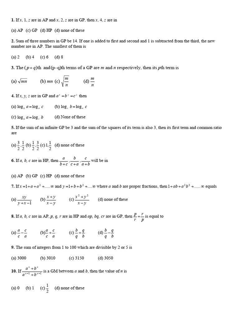 NDA Sequence and Series Questions | PDF | Mathematical Analysis ...