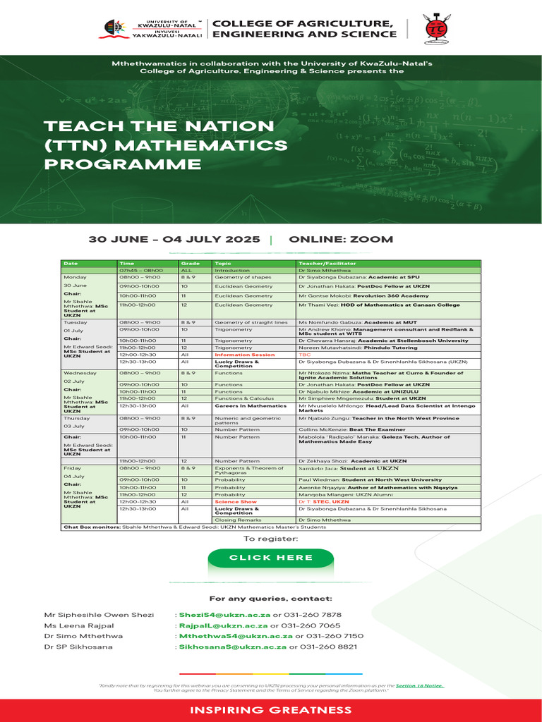 Ttn2025 Ukzn Caes Programme1 | PDF | Inquiry | Geometry