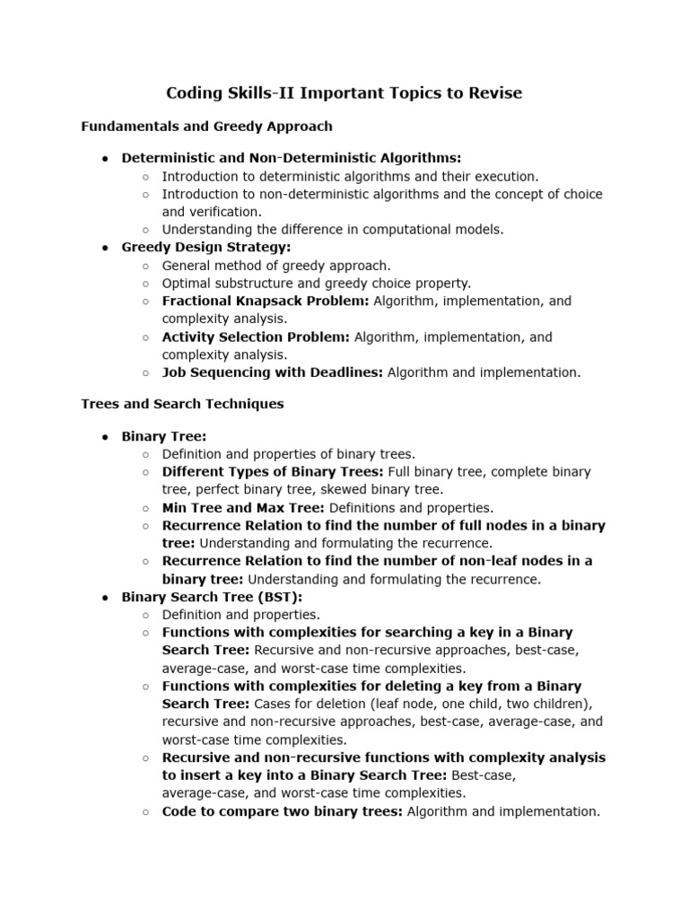 Coding Skills-II Important Topics | PDF | Dynamic Programming | Computational Complexity Theory