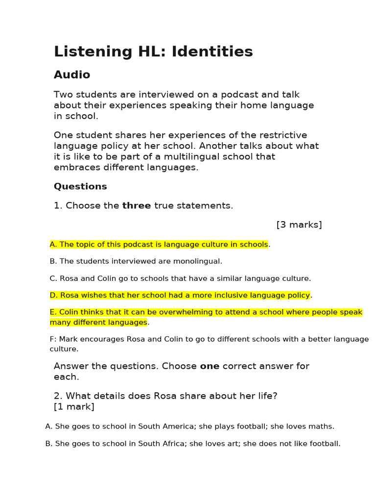 Listening HL Identities-5791706117365 | PDF | Linguistics
