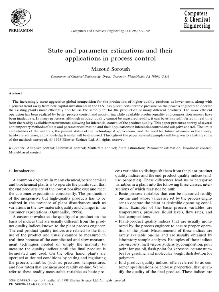 State and Parameter Estimations and Their Applica 1998 Computers ...