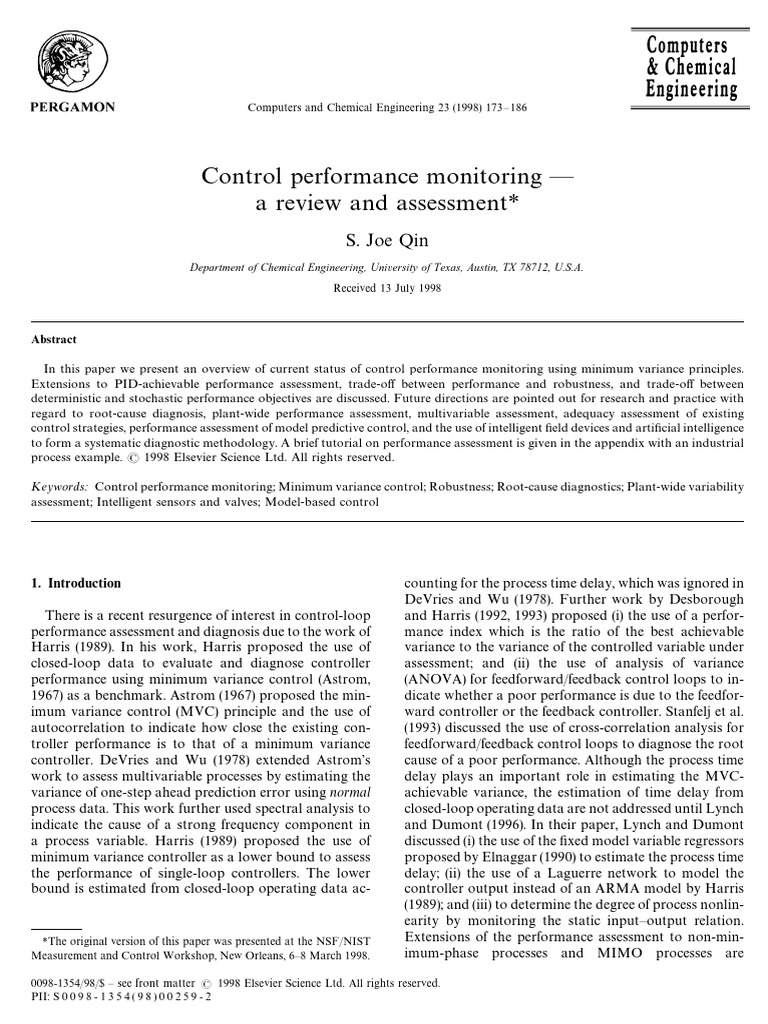 Control Performance Monitoring A Review and 1998 Computers Chemical Engi | PDF | Control Theory ...