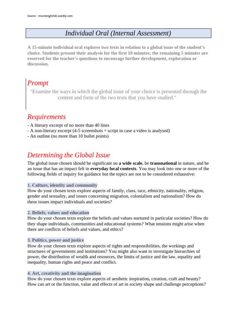 Individual Oral Assessment Guide | PDF | Inquiry | Liberal Arts Education
