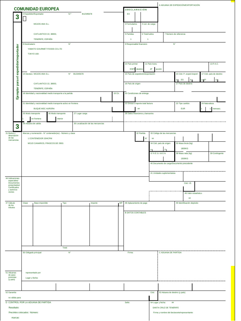 DUA Exportacion Vacio | PDF