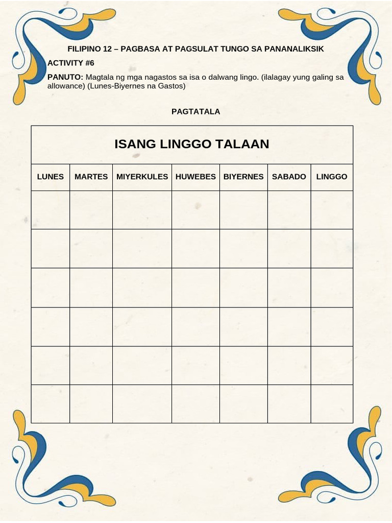 Filipino 12 - Activity 6 | PDF