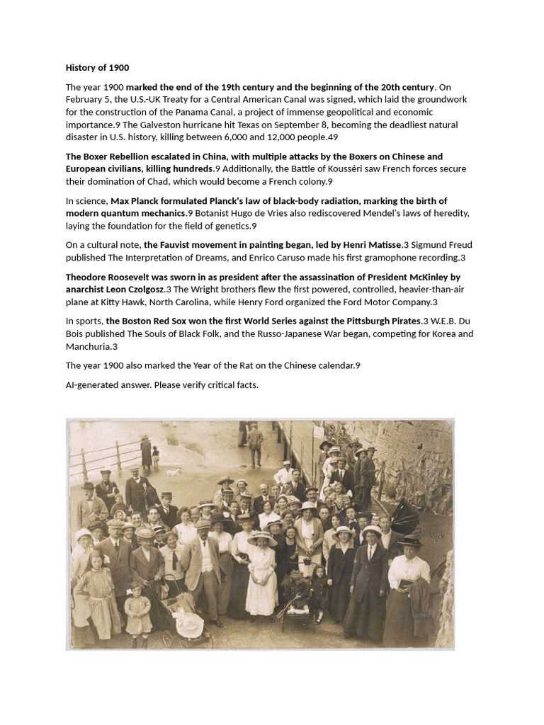 Key Events of 1900: A Historical Overview | PDF