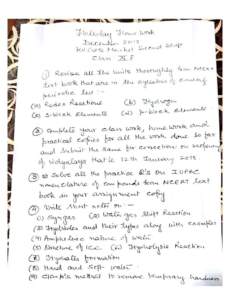 XII Holiday HW | PDF