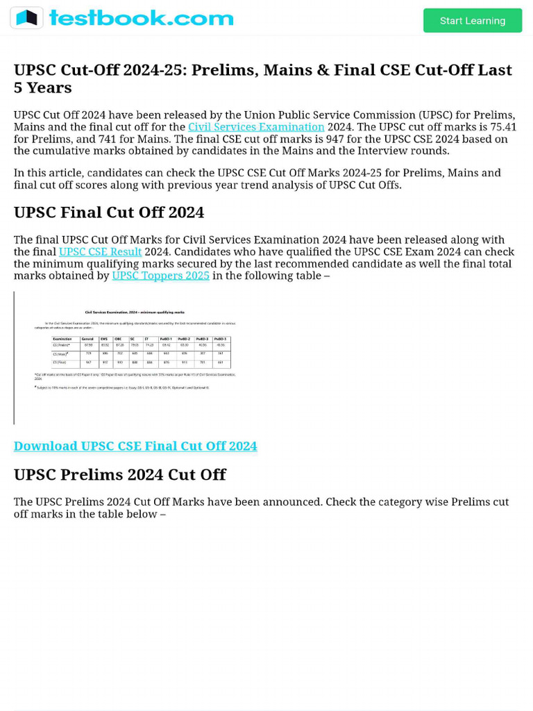 UPSC Cut-Off 2024-25 - Prelims, Mains & Final CSE Cut-Off Last 5 Years ...