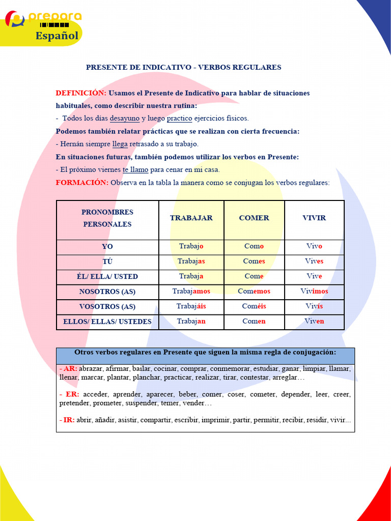 Español - Presente Do Indicativo (Verbos Regulares) | PDF | Verbo