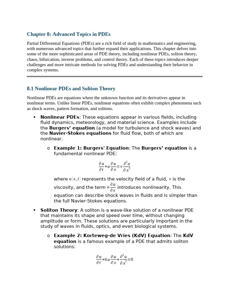Advanced PDE Topics: Nonlinear & Control | PDF | Partial Differential Equation | Chaos Theory