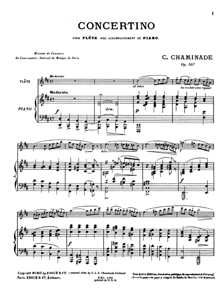 Free Sheet Music - Chaminade, Cecile - Op.107 - Concertino For Flute ...