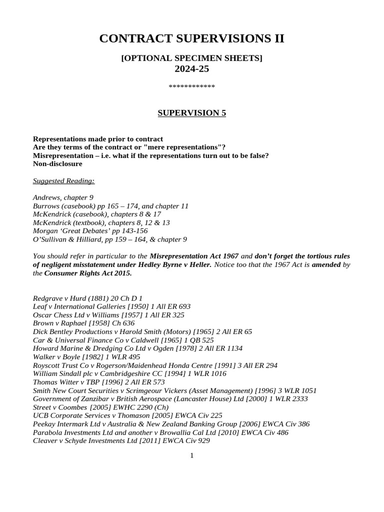 Specimen Contract Supervision Handout (5-9) 2025 | PDF | Indemnity ...