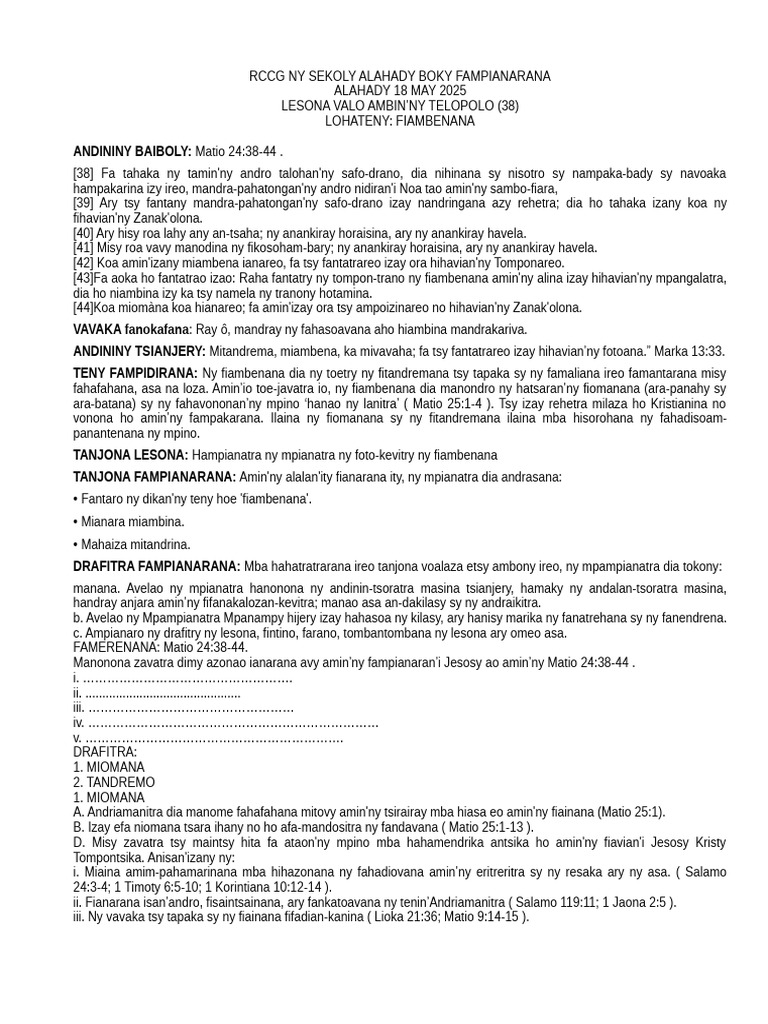 RCCG Sunday 38 - MAN Ens | PDF