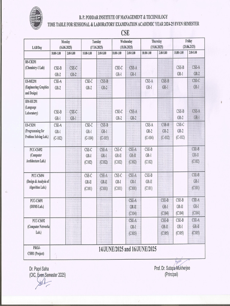 Lab Exam Routine For Even Sem 2024-25 - Rotated | PDF