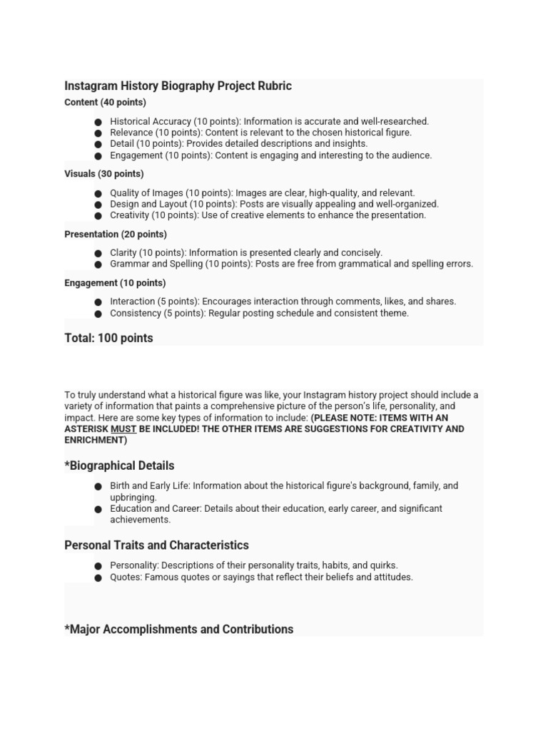 Instagram History Biography Project Rubric | PDF | Communication ...