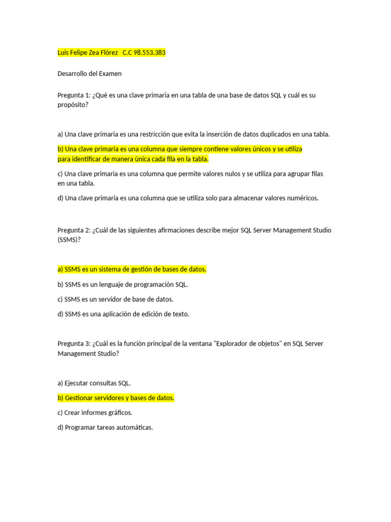 Examen de Algoritmos | PDF | SQL | Servidor SQL de Microsoft