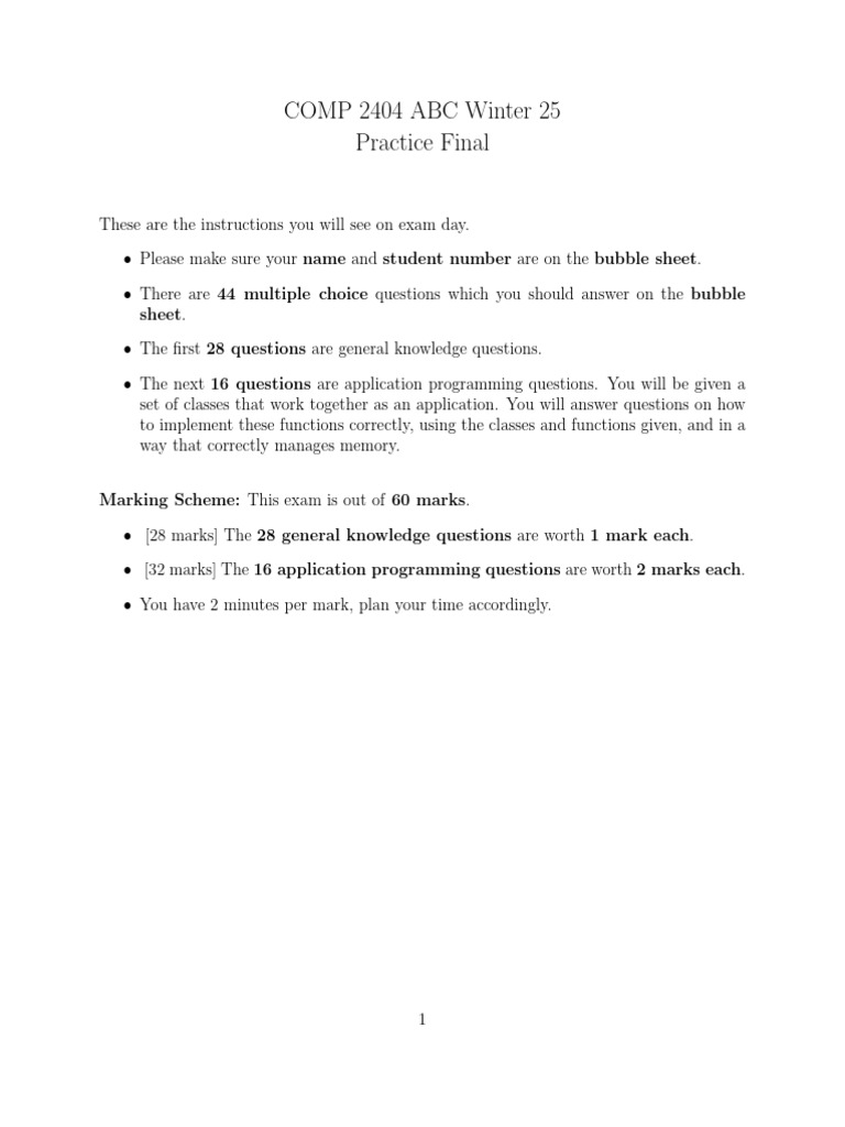 Comp2404 Practice Final w25 | PDF | Pointer (Computer Programming) | Computer Engineering