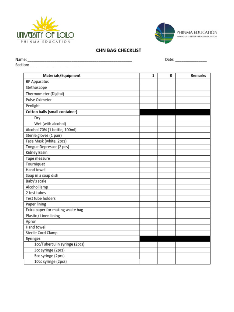 CHN Bag Checklist | PDF