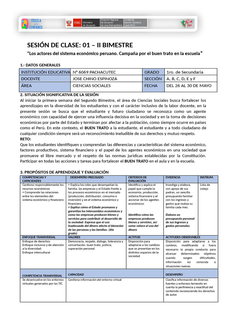 SESIÓN DE CLASE CCSS-01-III-1ro | PDF | Business | Sistema económico