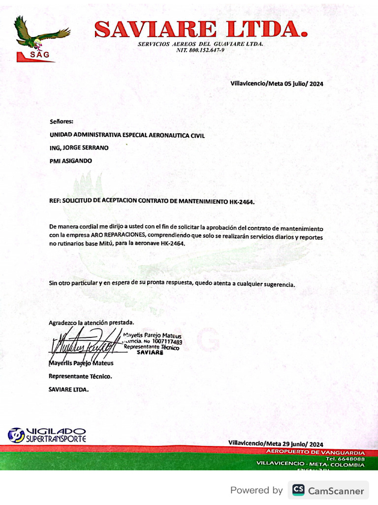 Aceptación Contrato Manto HK-2464 AROREP | PDF