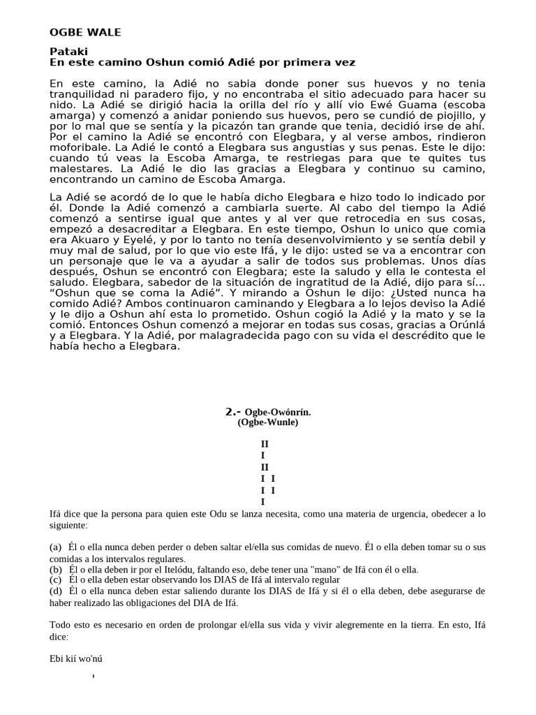 Ogbe Wale: Lecciones de Ifá | PDF