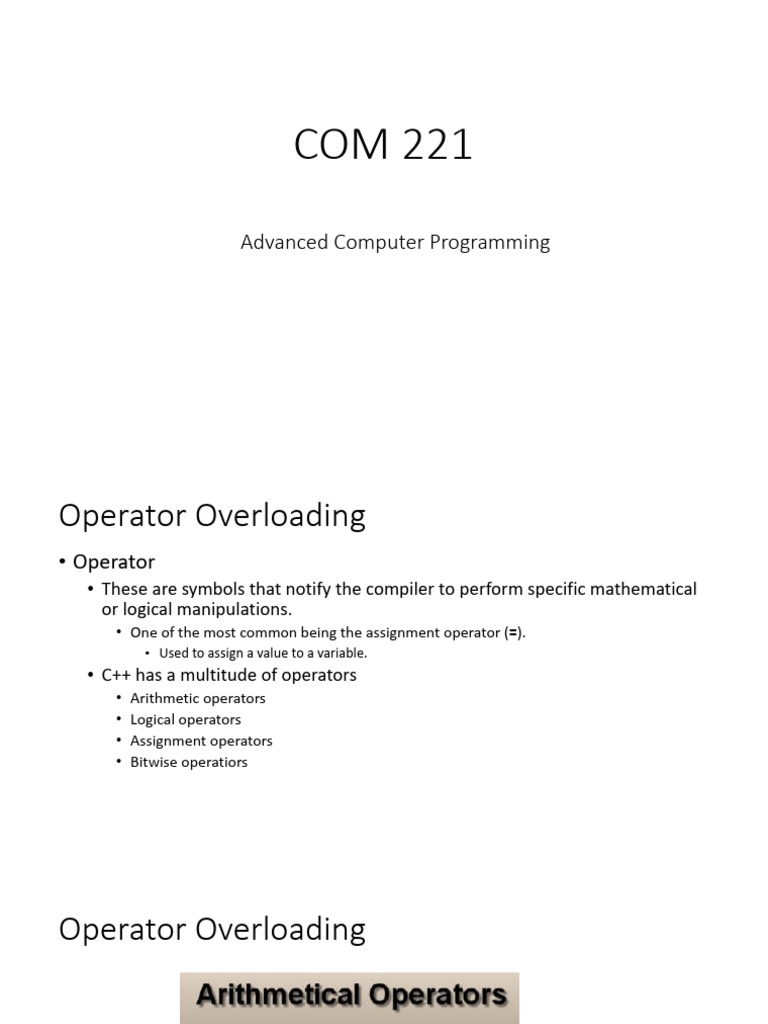 COM221 10 OperatorOverloading | PDF | Parameter (Computer Programming) | C++