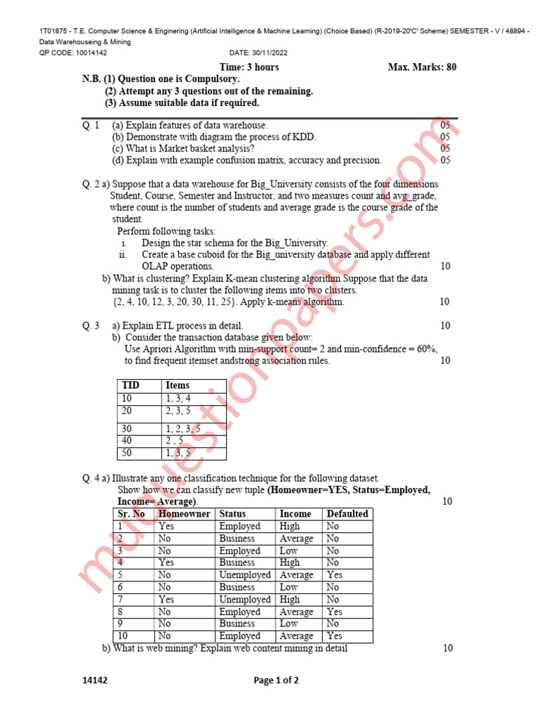DWM Pyq | PDF | Artificial Intelligence | Intelligence (AI) & Semantics