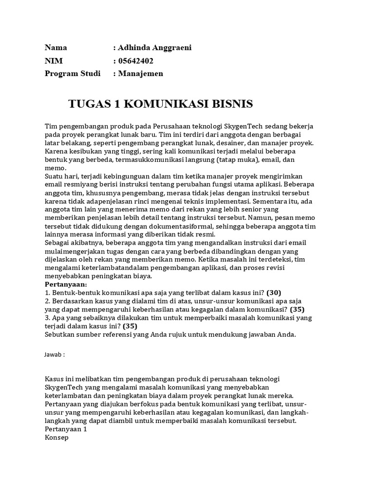 Tugas 1 Komunikasi Bisnis | PDF