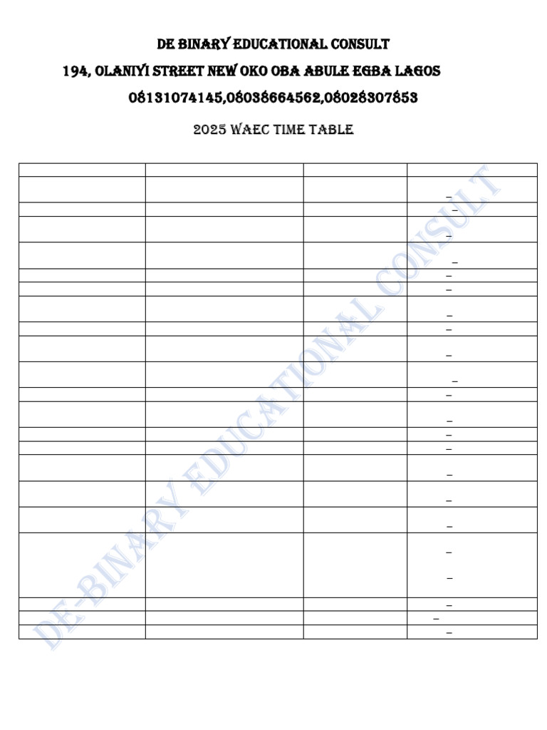2025 Waec Time Table | PDF