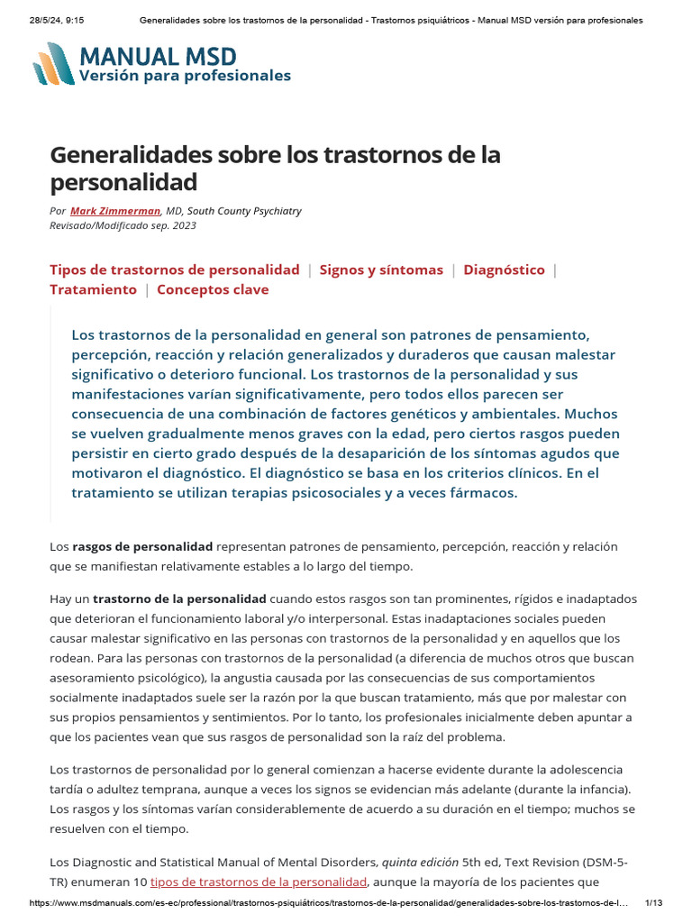 Generalidades Sobre Los Trastornos de La Personalidad. | PDF | Desorden de personalidad ...