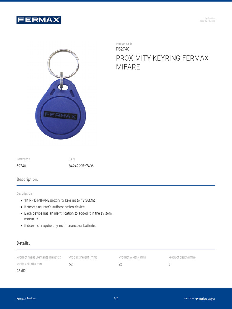 f52740 Proximity Keyring Fermax Mifare | PDF