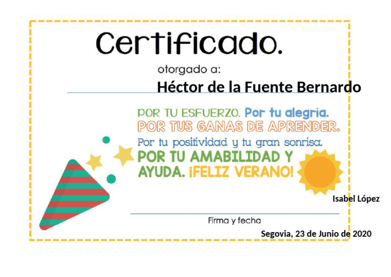 Certificado para El Verano | PDF