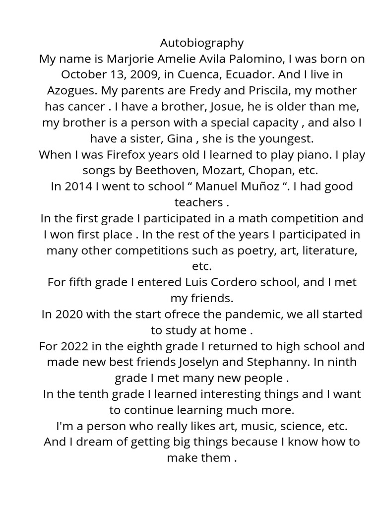 Autobiography My Name is Marjorie Amelie Avila Palomino, I Was Born on Octo_20240605_211845_0000 ...