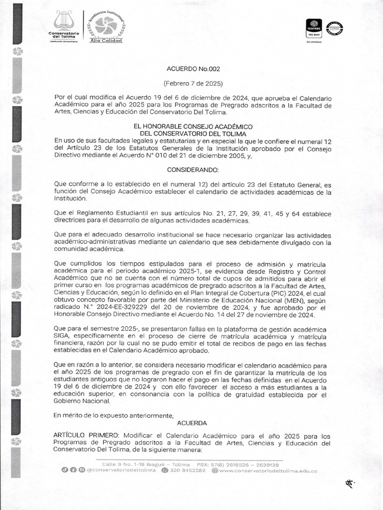 Acuerdo No. 002 - 0001 | PDF
