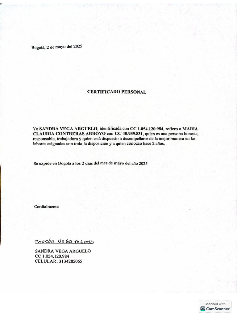 Certificado Personal 2 María Claudia | PDF