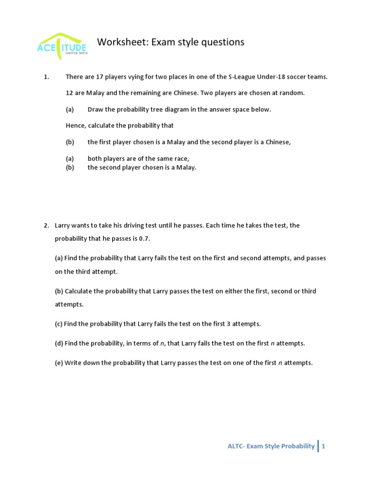 Worksheet: Exam Style Questions | PDF