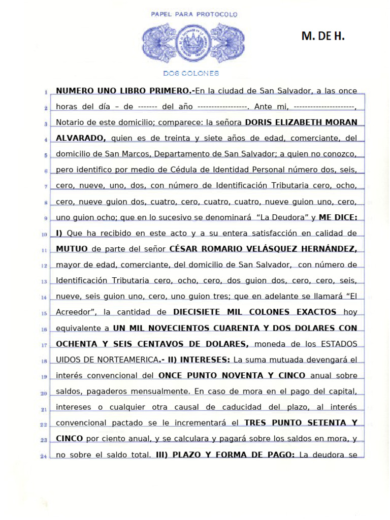 Modelo de Hojas de Protocolo El Salvador | PDF