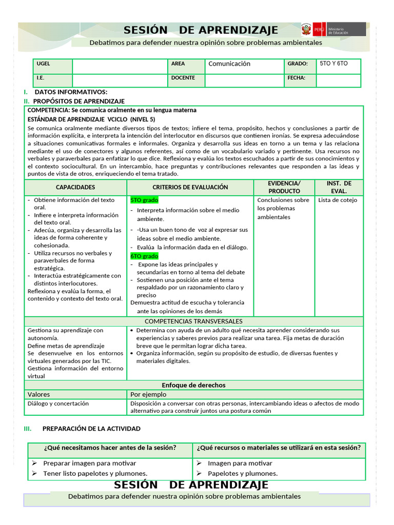26 de MAYO-COM-Debatimos para Defender Nuestra Opinión Sobre Problemas Ambientales - V CICLO ...