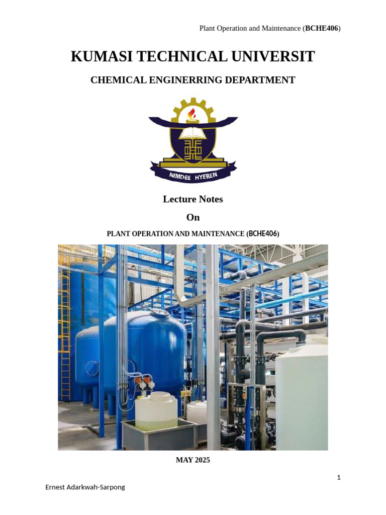 Plant Operation and Maintenance | PDF | Reliability Engineering | Pump